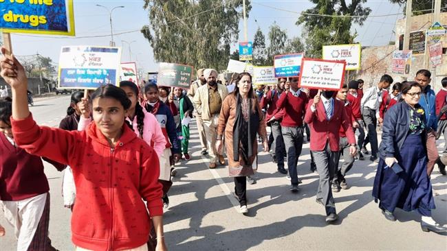 HUMAN CHAIN FORMED TO CREATE AWARENESS AGAINST DRUGS